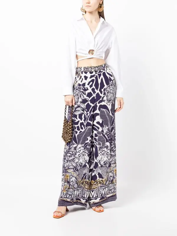 Camilla Graphic-print Wide-leg Trousers - Blue