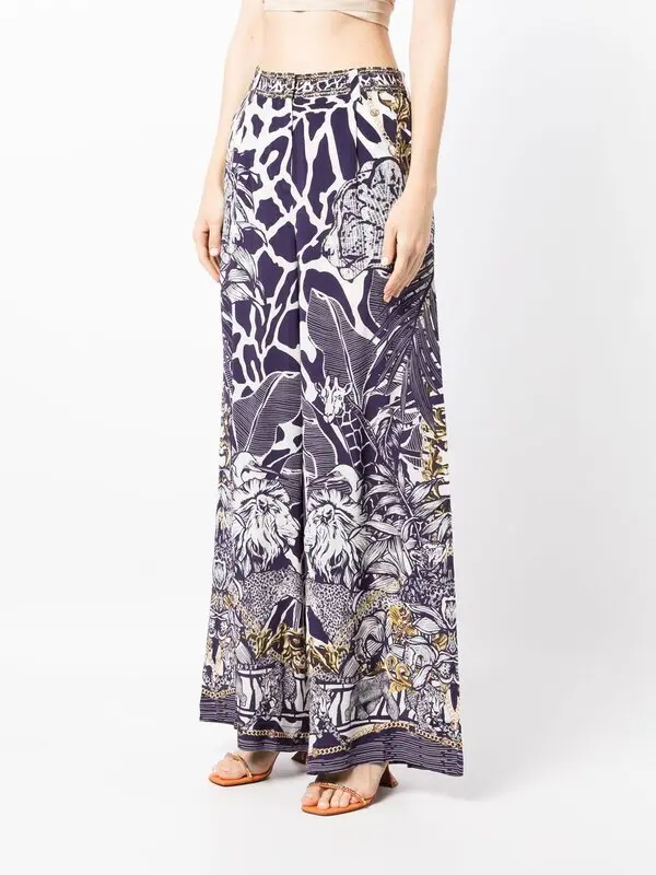 Camilla Graphic-print Wide-leg Trousers - Blue