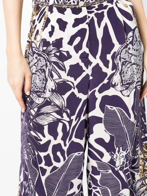 Camilla Graphic-print Wide-leg Trousers - Blue