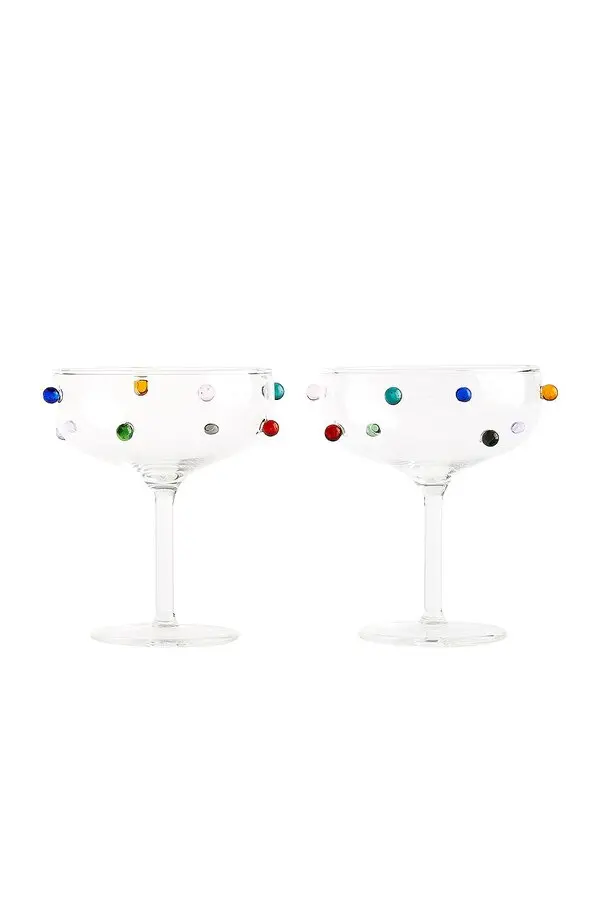 MAISON BALZAC Pomponette Coupes Set Of 2 - Clear With Multi
