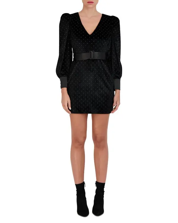 Bcbgmaxazria Dotted Belted Dress In Black/Silver - 30% Off | Editorialist