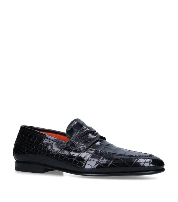 Santoni Alligator Carlos Loafers - Black