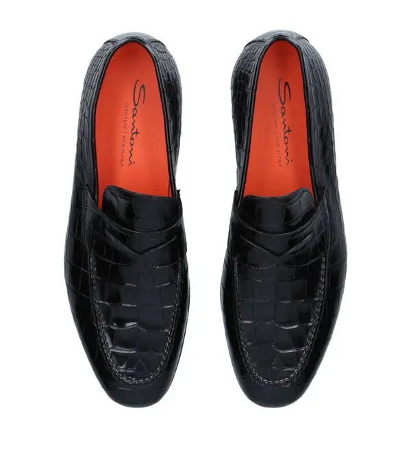 Santoni Alligator Carlos Loafers - Black
