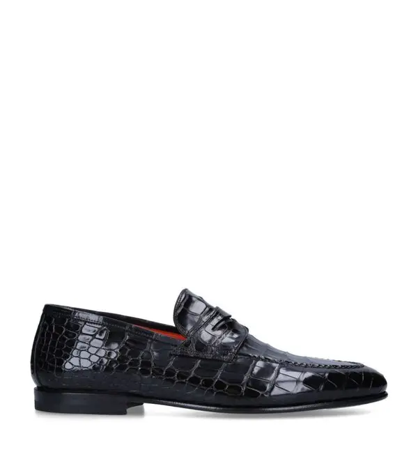 Santoni Alligator Carlos Loafers - Black