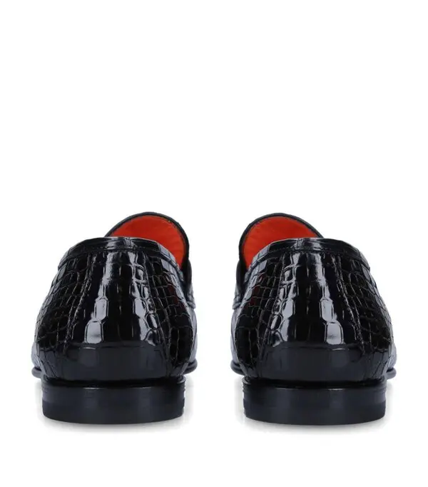 Santoni Alligator Carlos Loafers - Black