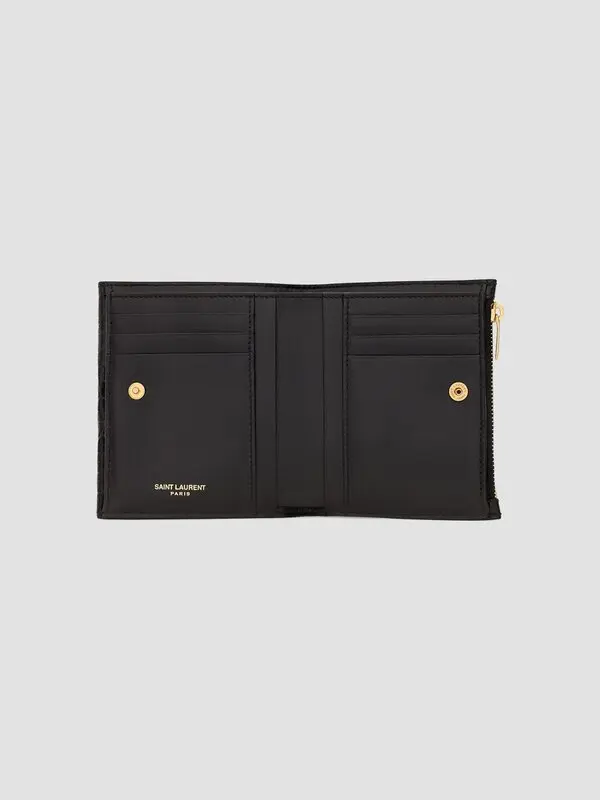 Saint Laurent Uptown Compact Wallet In Crocodile-embossed Shiny Leather