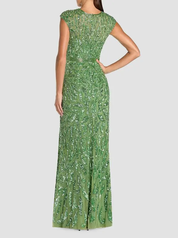 Mac Duggal Embellished Illusion Cap-sleeve Column Gown