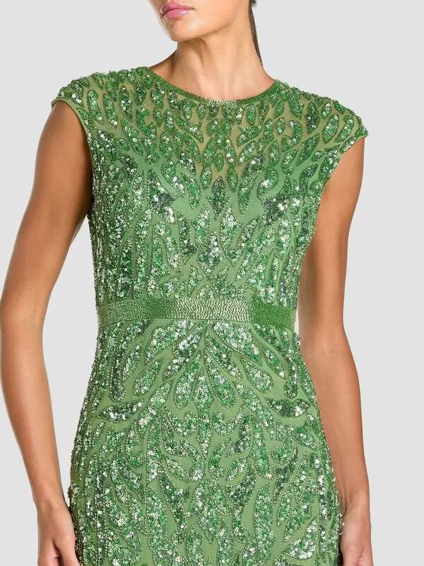 Mac Duggal Embellished Illusion Cap-sleeve Column Gown