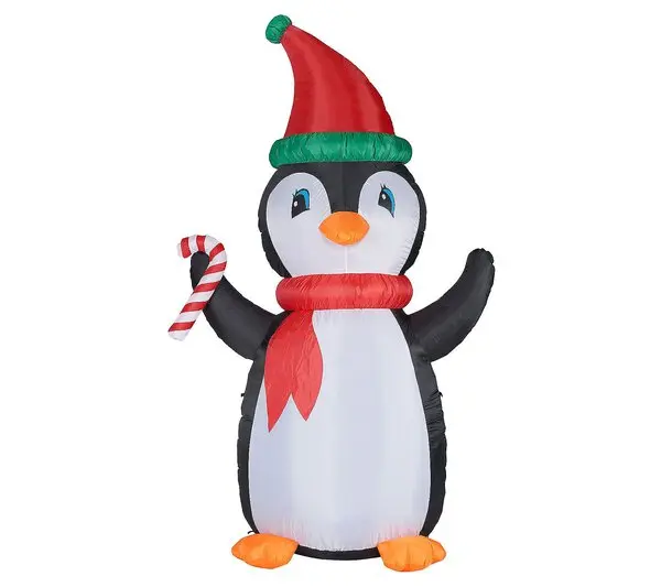 FRASER HILL FARM 10-ft. Tall Penguin With Candy Cane, Outdoor - One-color