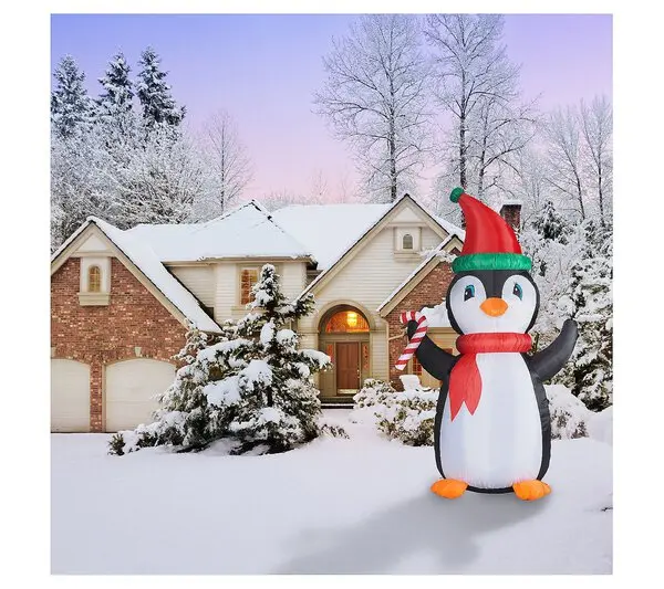 FRASER HILL FARM 10-ft. Tall Penguin With Candy Cane, Outdoor
