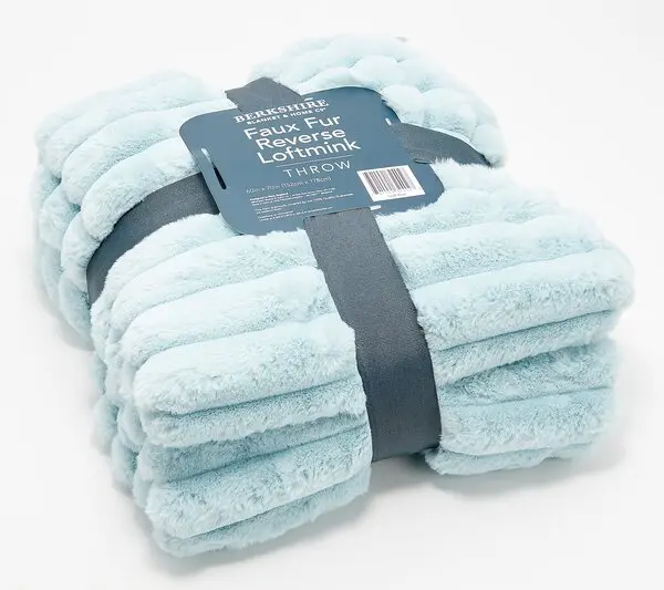 BERKSHIRE BLANKET Berkshire Jacquard Stripe Grace Fur Reverse To Loftmink Throw