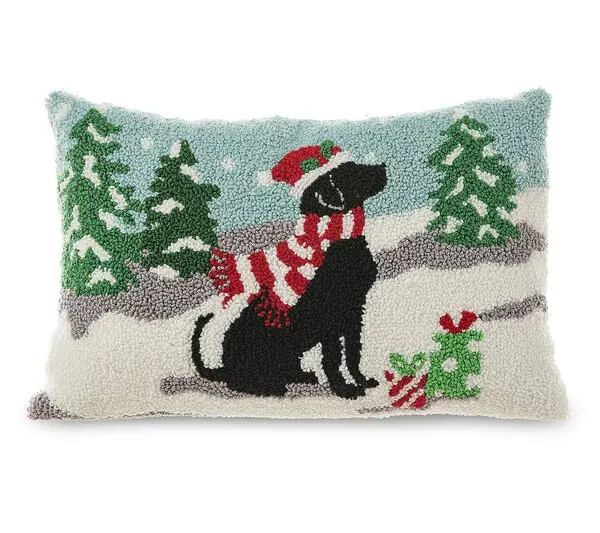 GLITZHOME 18'l Hooked Christmas Dog Pillow