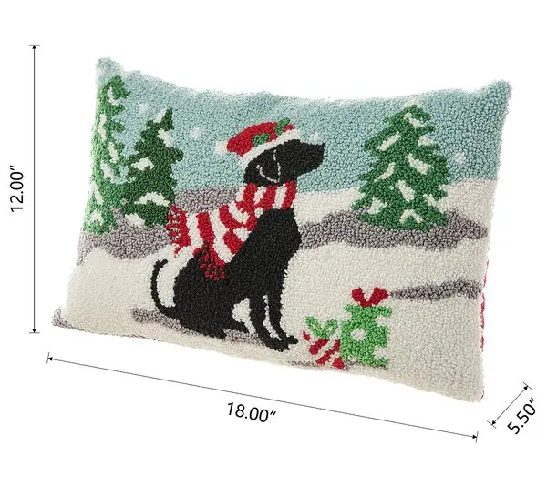 GLITZHOME 18'l Hooked Christmas Dog Pillow