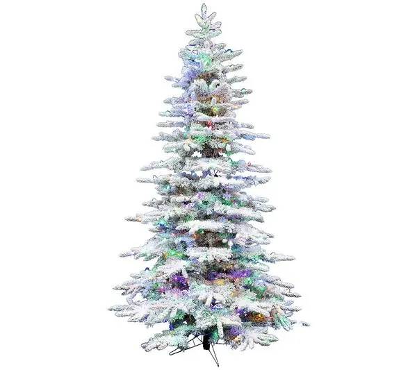 CHRISTMAS TIME 6.5' White Pine Snowy Artificial Christmas Tree With Multi - One-color