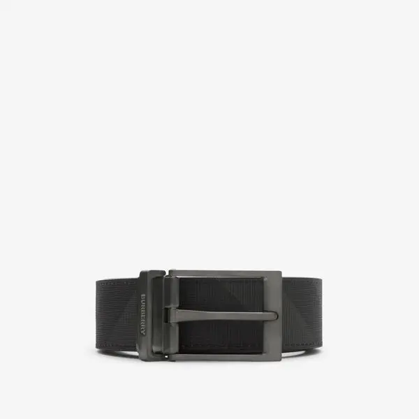 Burberry Reversible Check Belt With Engraved Buckle - Charcoal Grey/grey