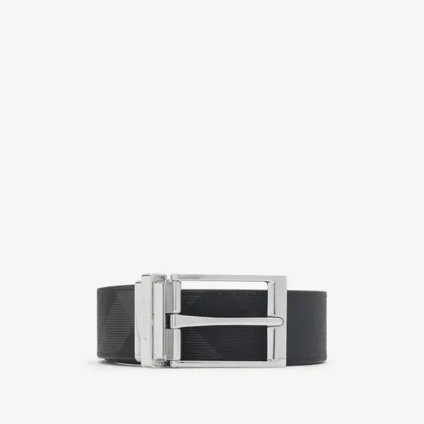 Burberry Reversible Check Belt With Engraved Buckle - Charcoal Grey/silver