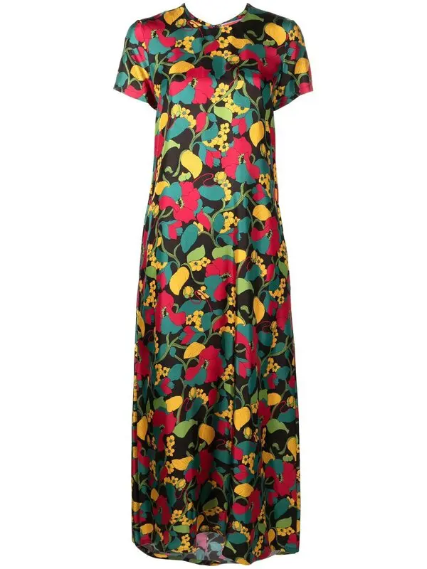 La DoubleJ Swing Floral-print Silk Midi Dress - Green