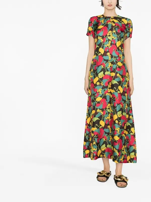 La DoubleJ Swing Floral-print Silk Midi Dress - Green