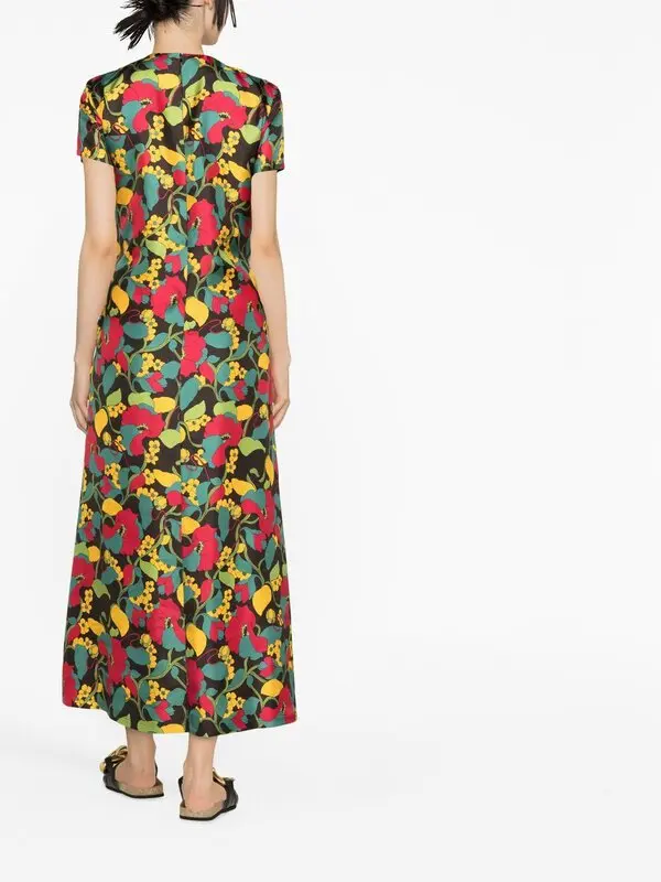 La DoubleJ Swing Floral-print Silk Midi Dress - Green
