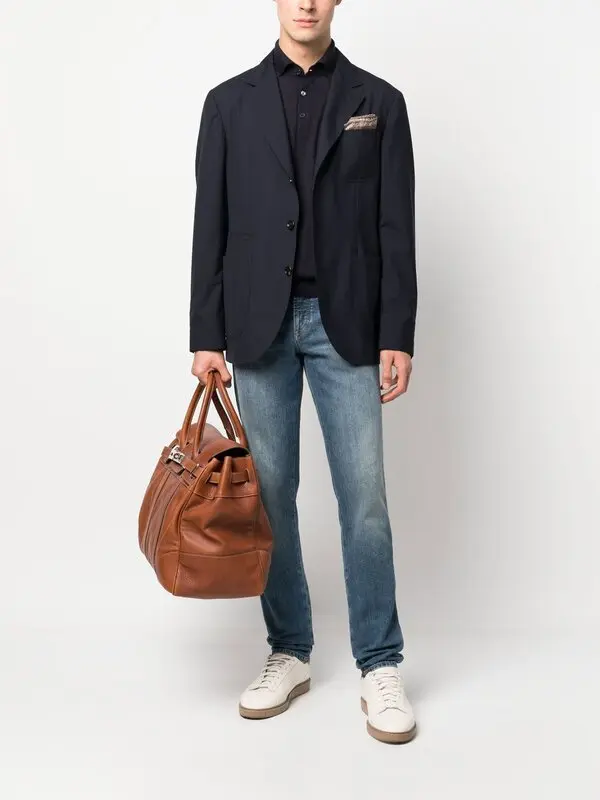 Brunello Cucinelli Long Sleeve Polo Shirt - Blue