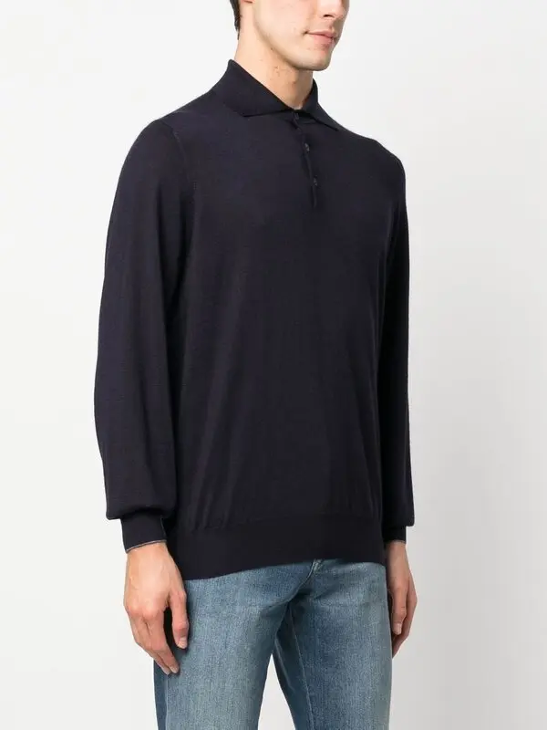 Brunello Cucinelli Long Sleeve Polo Shirt - Blue