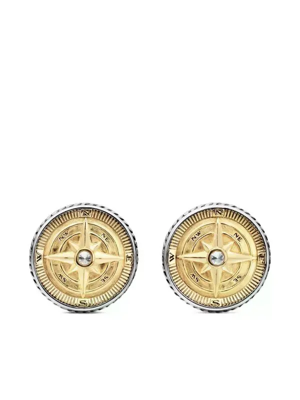 David Yurman 18kt Yellow Gold And Sterling Maritime Compass Diamond Cufflinks - Silver