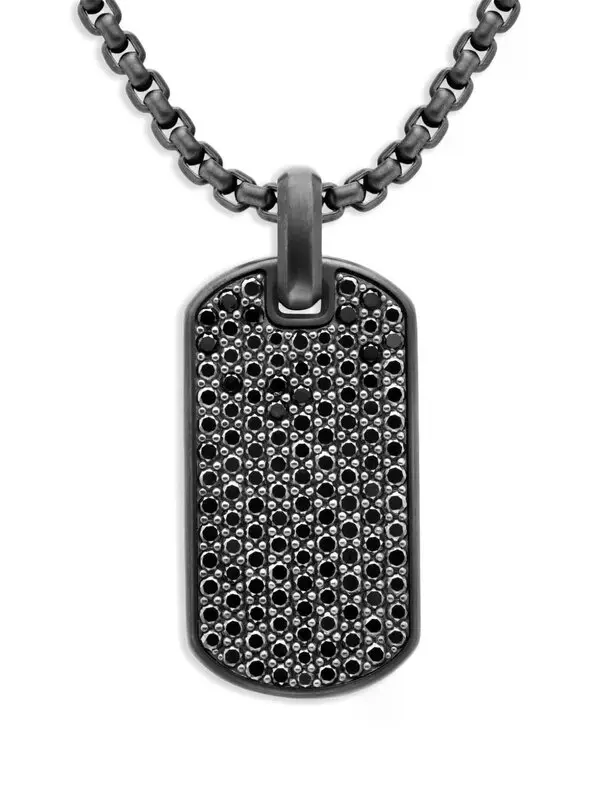David Yurman Sterling Silver Chevron Diamond Tag - Black