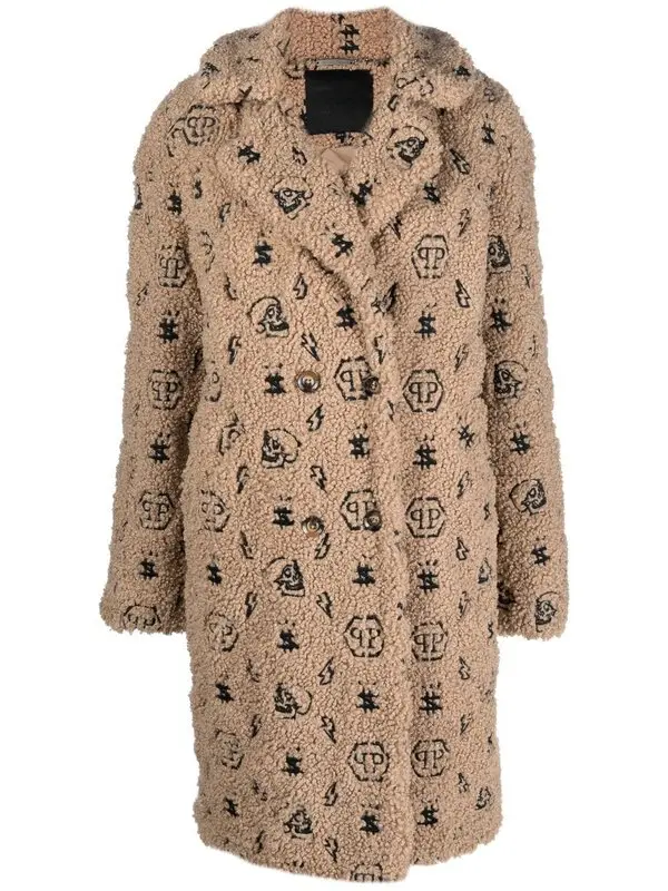 Philipp Plein Faux-fur Embroidered-monogram Coat