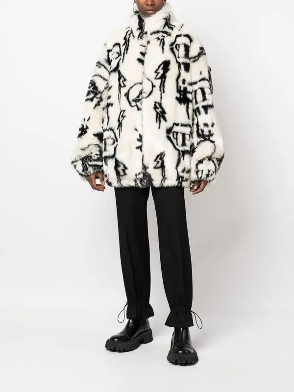 Philipp Plein Monogram Faux Fur Coat - White