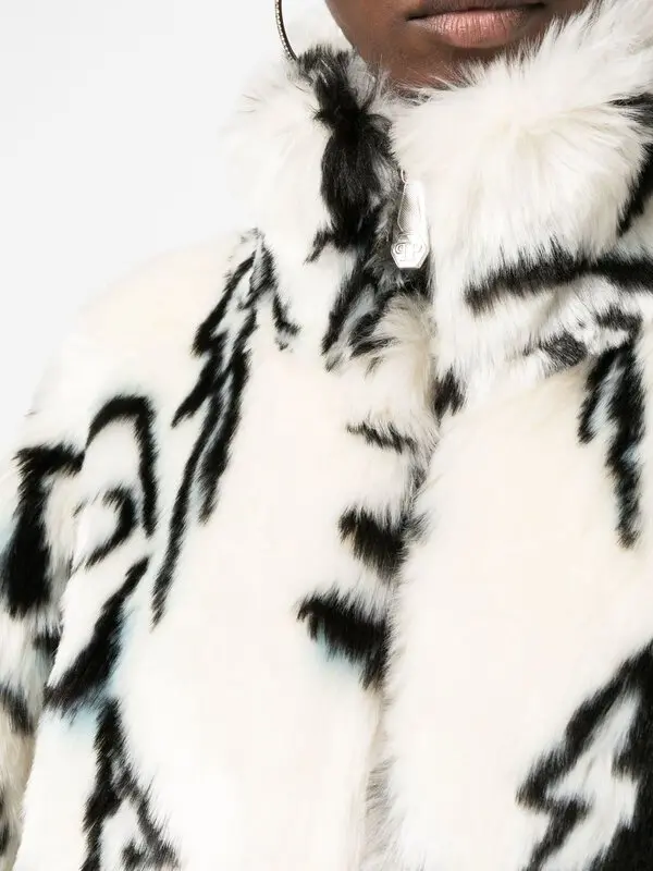Philipp Plein Monogram Faux Fur Coat - White