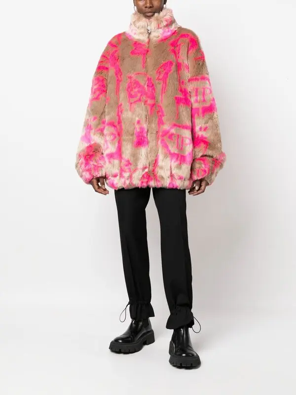 Philipp Plein Monogram Faux Fur Coat - Pink