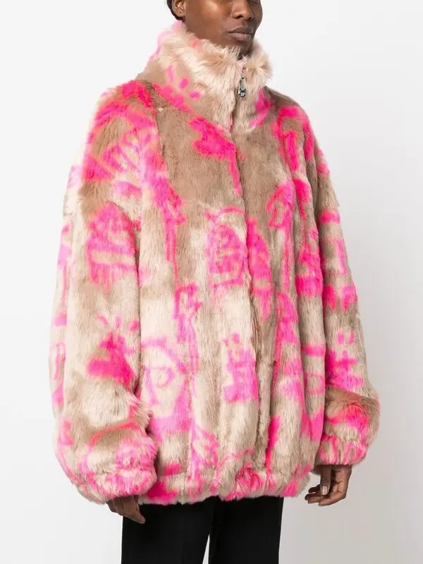 Philipp Plein Monogram Faux Fur Coat - Pink