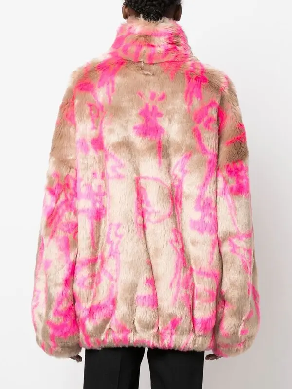 Philipp Plein Monogram Faux Fur Coat - Pink