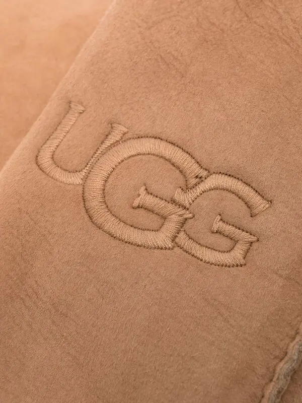 UGG Embroidered-logo Shearling Mittens - Brown