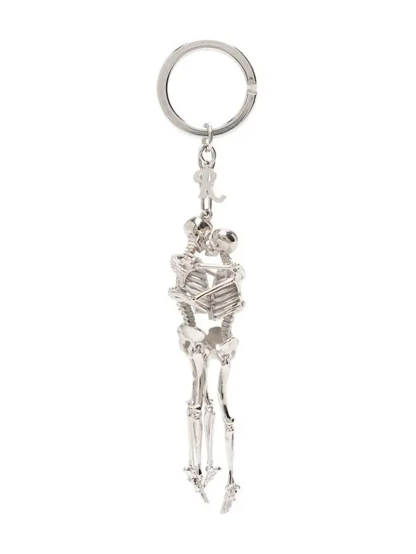 Raf Simons Kissing Skeletons Keychain In Silver - 68% Off