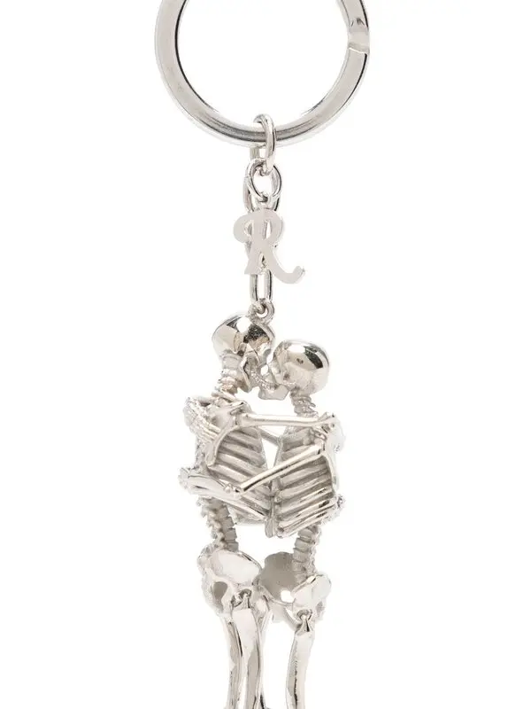 Raf Simons Kissing Skeletons Keychain In Silver - 68% Off