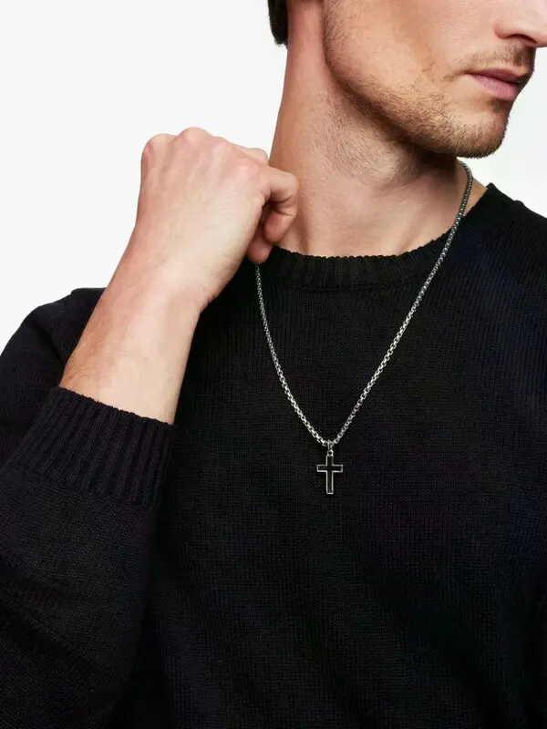 David Yurman Sterling Silver Onyx Cross Pendant - Black