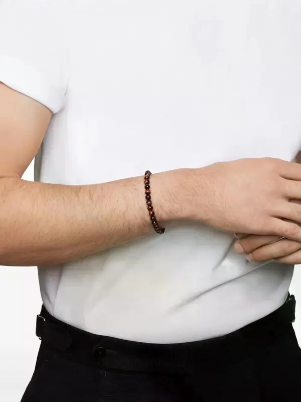 David Yurman Sterling Silver Tiger Eye Bead Bracelet - Red