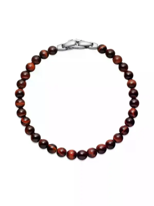 David Yurman Sterling Silver Tiger Eye Bead Bracelet - Red