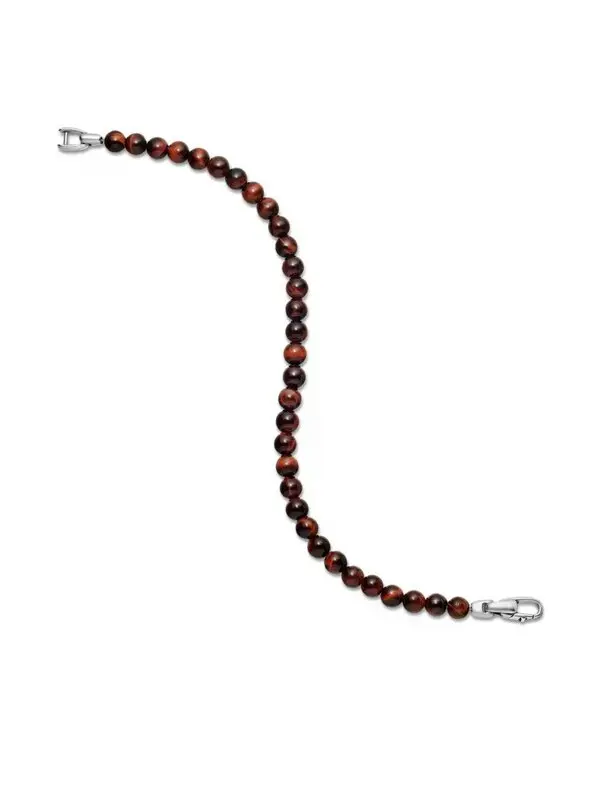 David Yurman Sterling Silver Tiger Eye Bead Bracelet - Red