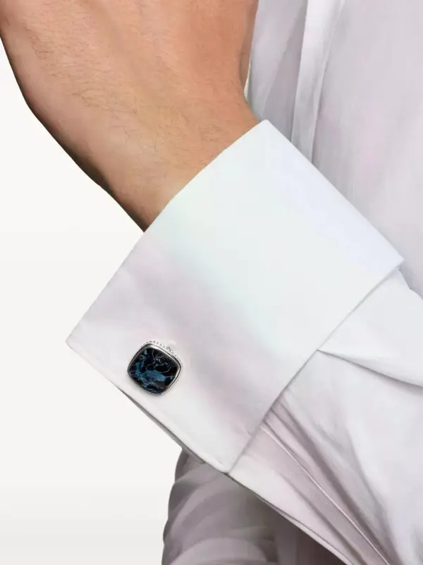 David Yurman Sterling Exotic Stone Pietersite Cufflinks