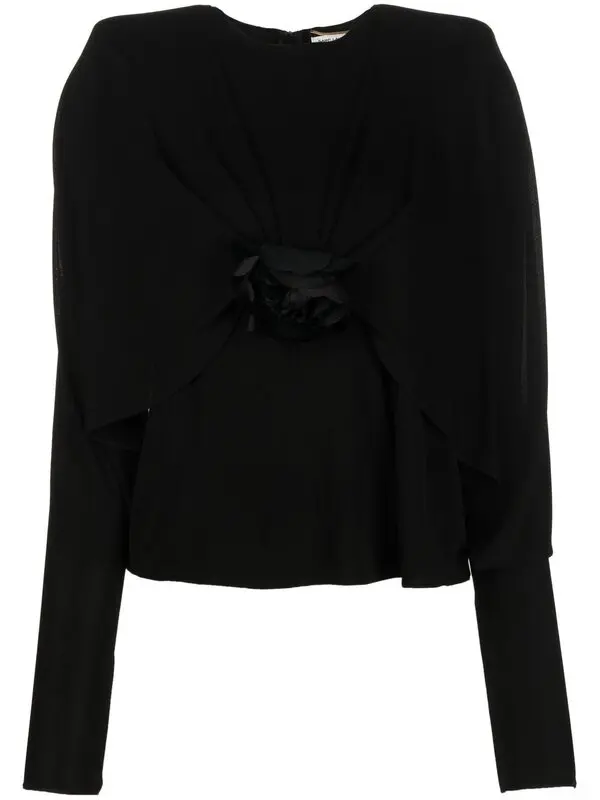 Saint Laurent Flower Crepe Long-sleeve Top