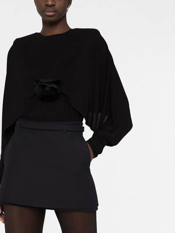 Saint Laurent Flower Crepe Long-sleeve Top