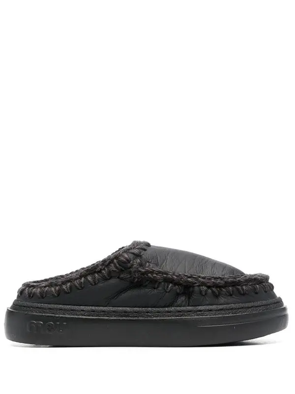 Mou Leather Slippers - Black