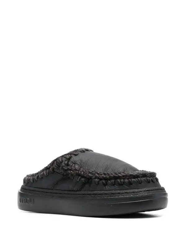 Mou Leather Slippers - Black