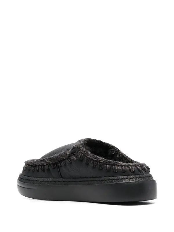 Mou Leather Slippers - Black
