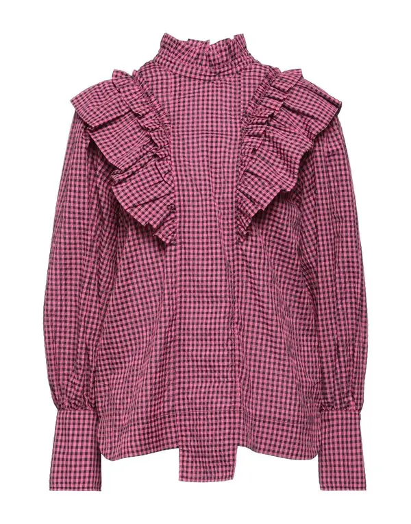 GANNI Ruched Woven Top