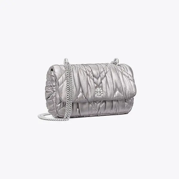 Tory Burch Mini Kira Metallic Diamond Ruched Flap Bag