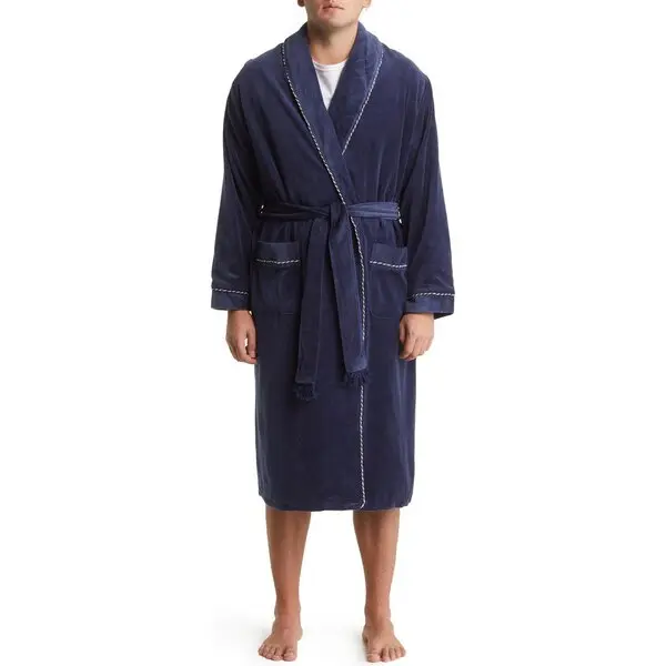 Majestic International Refinery Velour Shawl Collar Robe - Navy