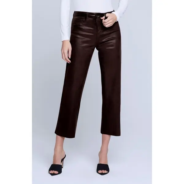 L'AGENCE Wanda High Waist Crop Wide Leg Pants - Dark Java Coated